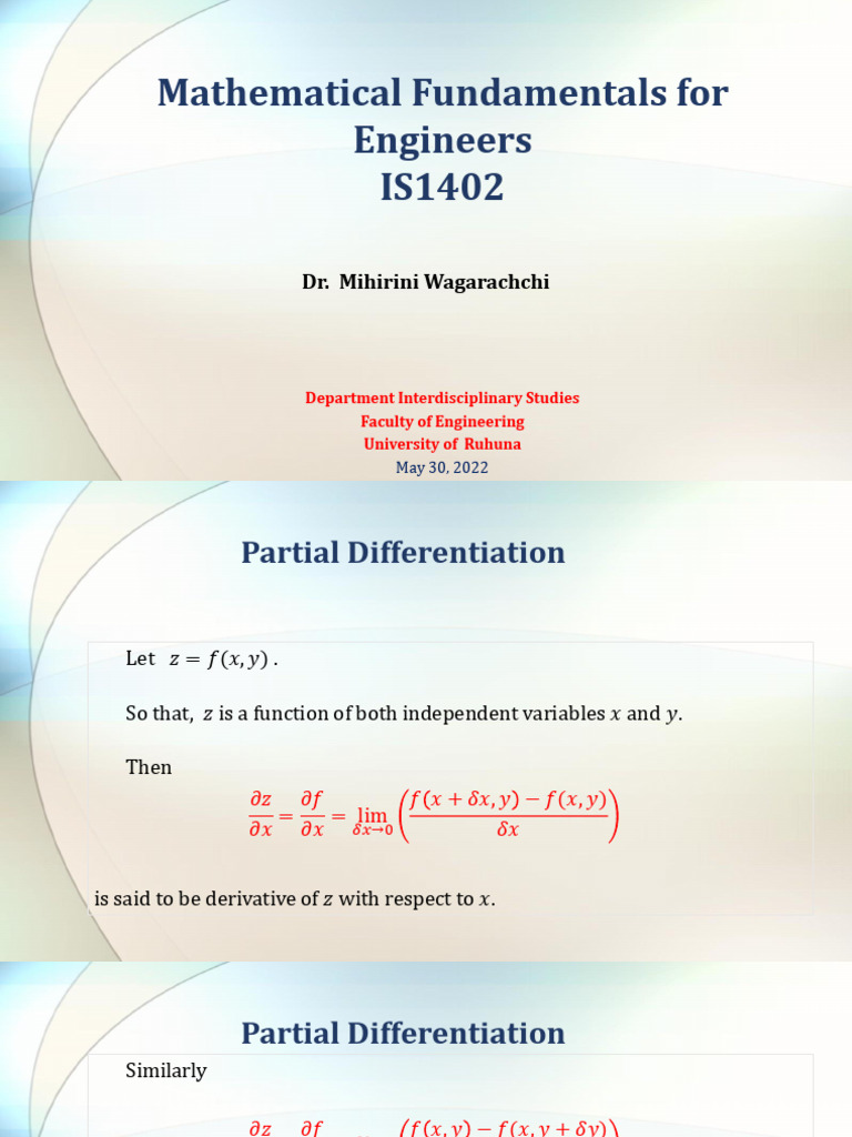 Lecture Notes Partial Differentiation Pdf Derivative Function Mathematics