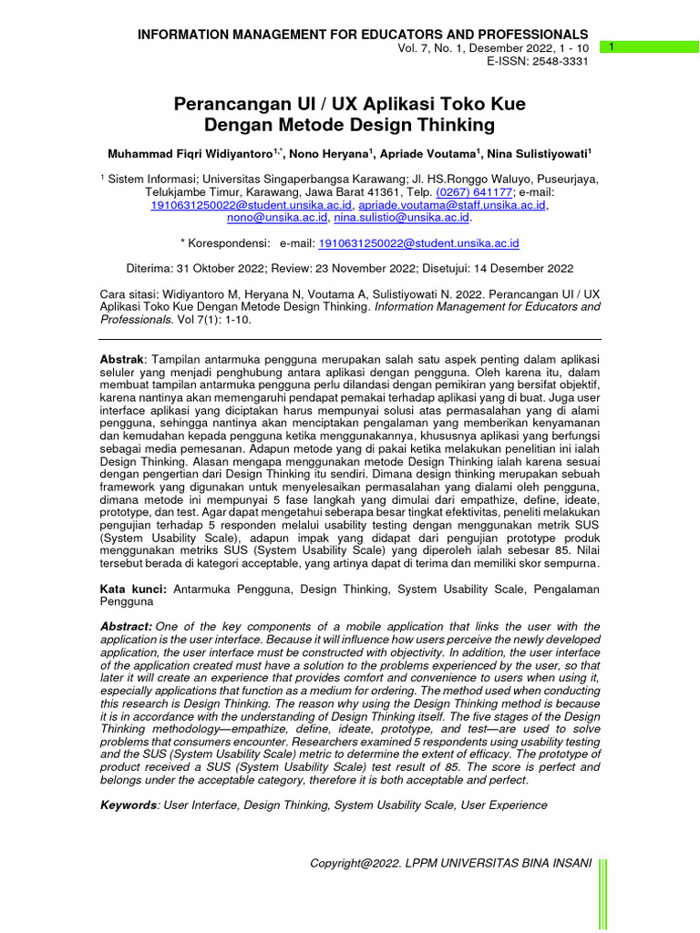 Perancangan UI / UX Aplikasi Toko Kue Dengan Metode Design Thinking | PDF