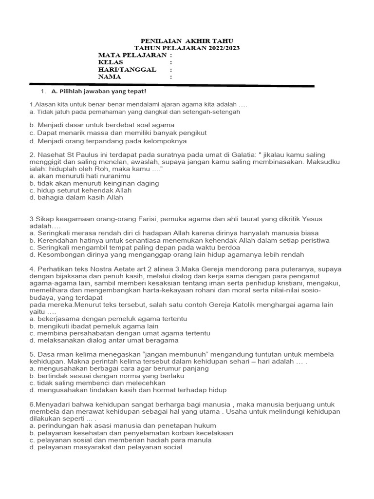 Soal Agam Katolik Bastian | PDF