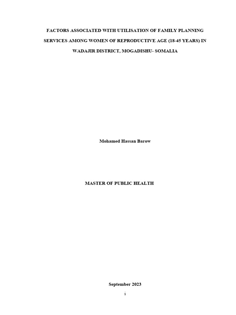 Complete Proposal By Mohamed Hassan Barow PDF Family Planning