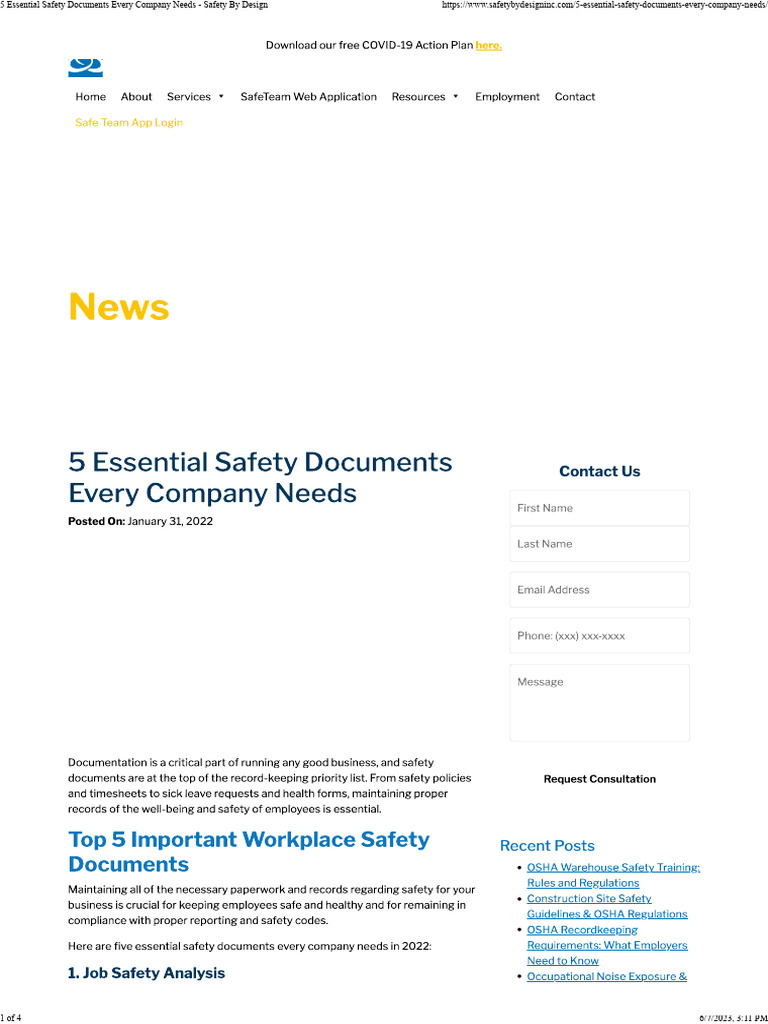 Essential Safety Documents Overview | PDF