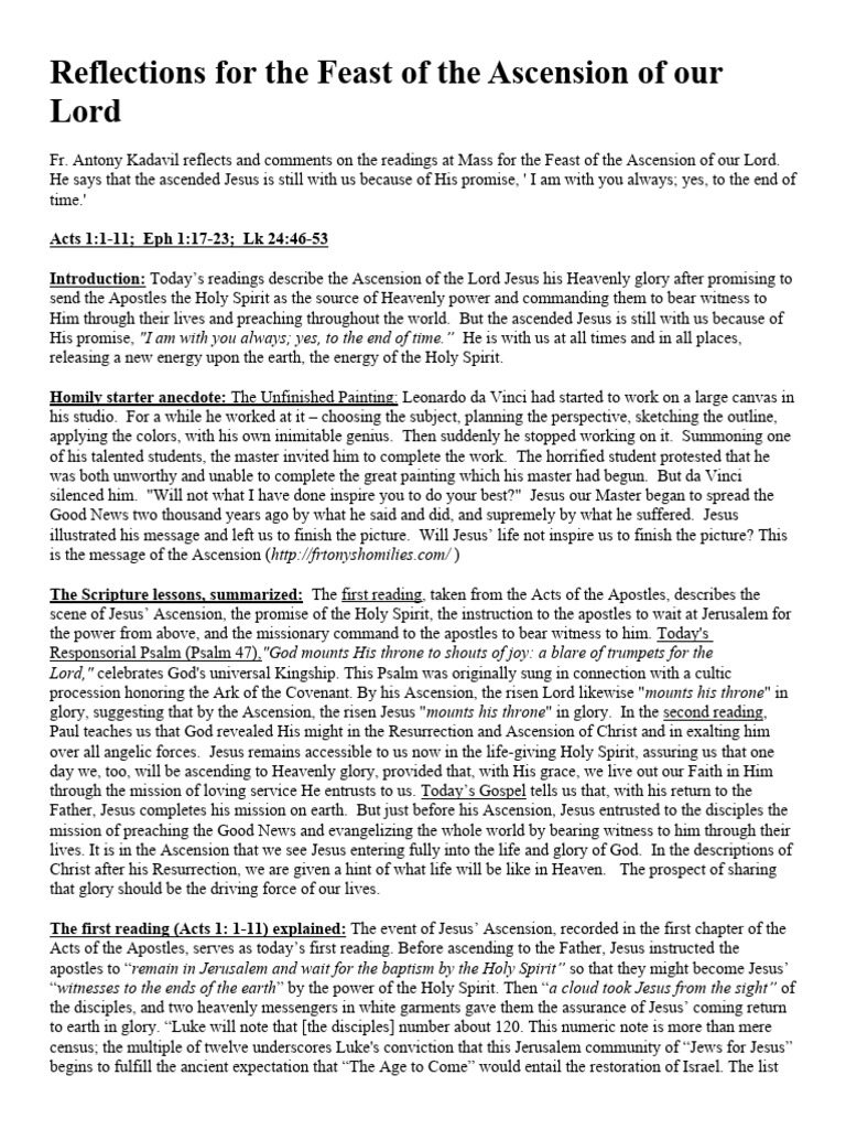 7TH 7 SUNDAY Reflections For The Feast of The Ascension of Our Lord ...