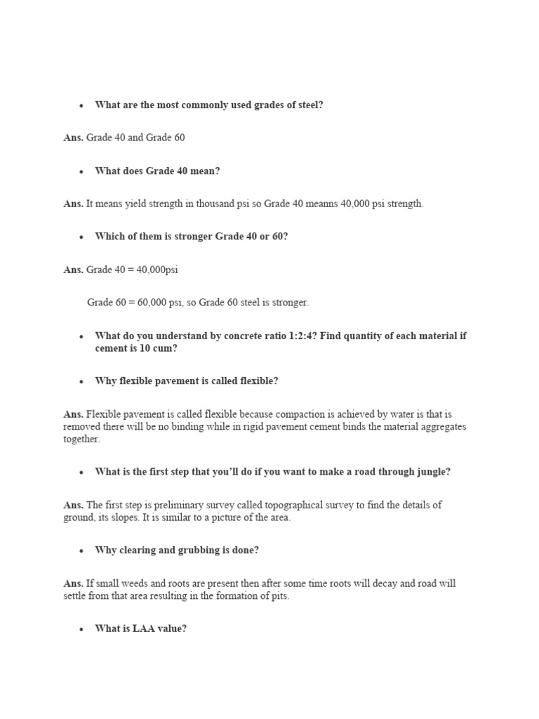 Interview Questions | PDF | Concrete | Strength Of Materials