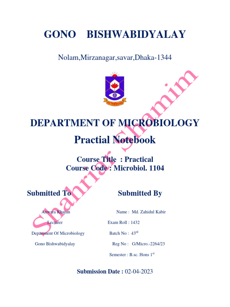 Practical Notebook | PDF | Staining | Microbiology