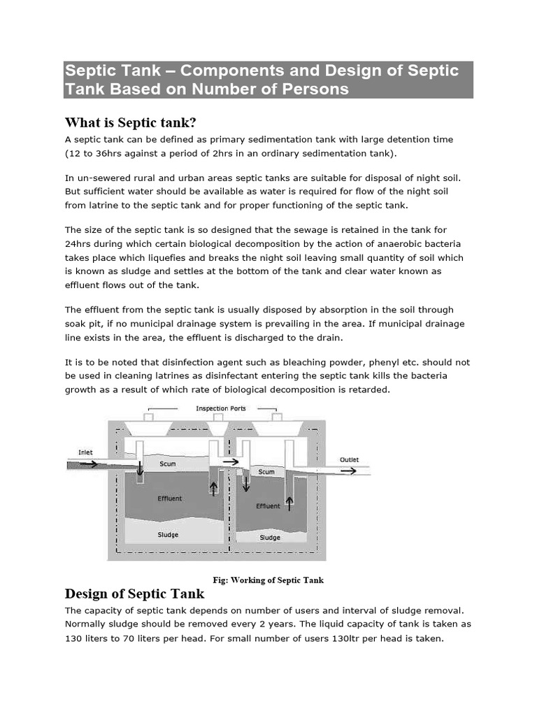 Septic Tank Design for Various Users | PDF | Septic Tank | Sewage Treatment