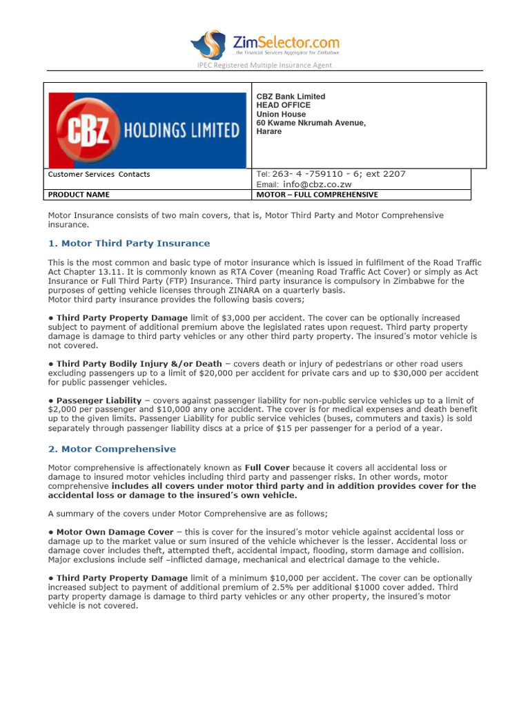 CBZ Motor Comprehensive Insurance Guide | PDF | Vehicle Insurance ...