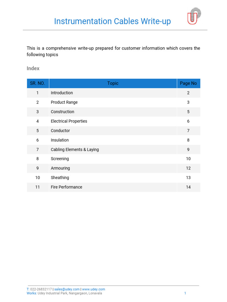 Udey Pyrocables - Instrumentation Cables Write-Up | PDF | Electrical Conductor | Insulator ...
