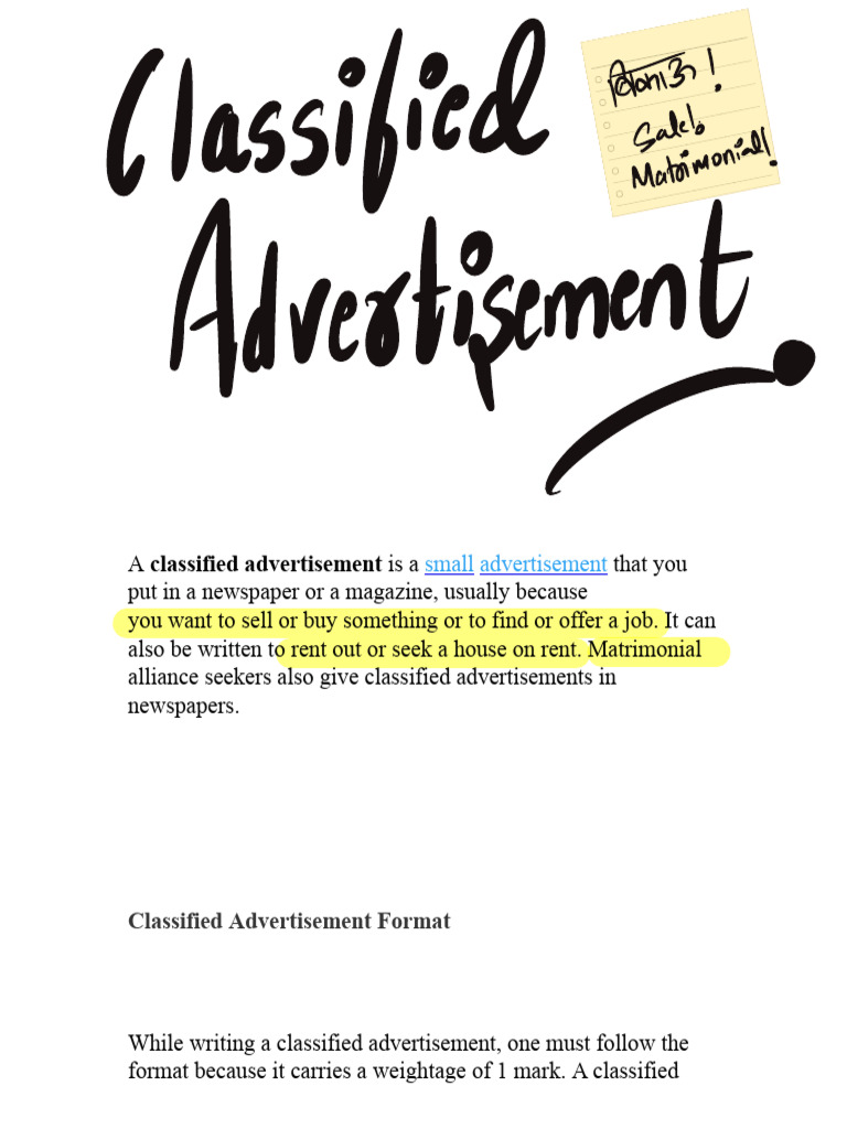 Classified Advertisement | PDF | Advertising | Mass Media