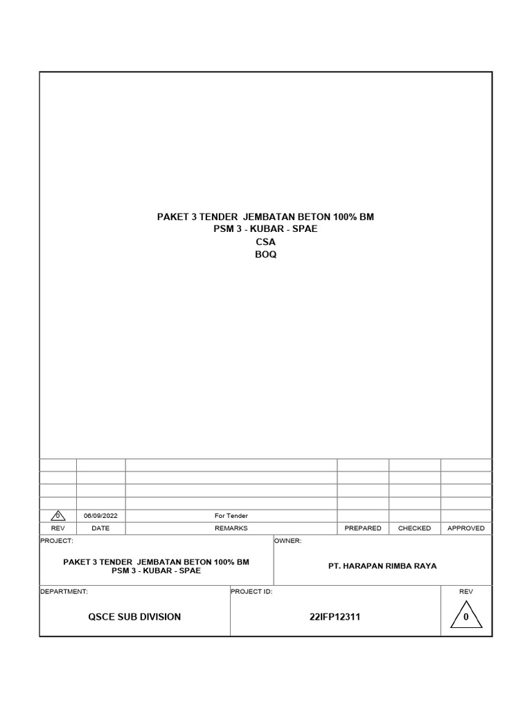 BOQ Tender Jembatan Beton 100% BM Paket 3 SPAE - Kubar - PSM 3 | PDF