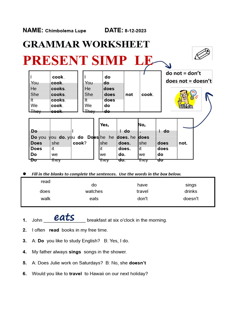 Present Simple HW | PDF