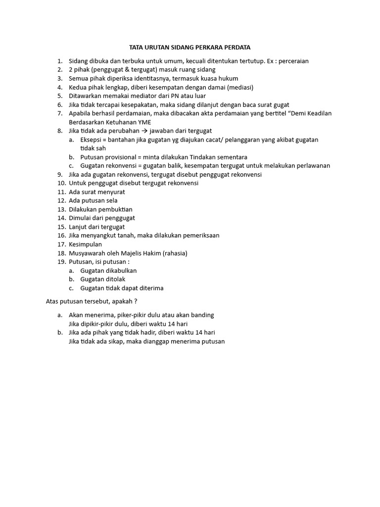 Tata Urutan Sidang Perkara Perdata | PDF | Hukum