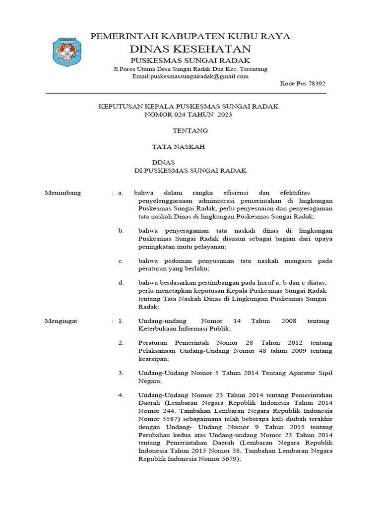 1.2.2.1 Sk Pedoman Tata Naskah Dinas Puskesmas | PDF
