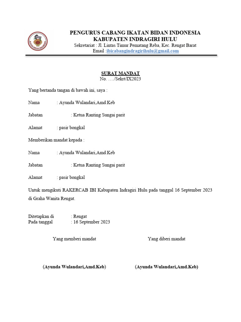 Surat Mandat Ibi | PDF