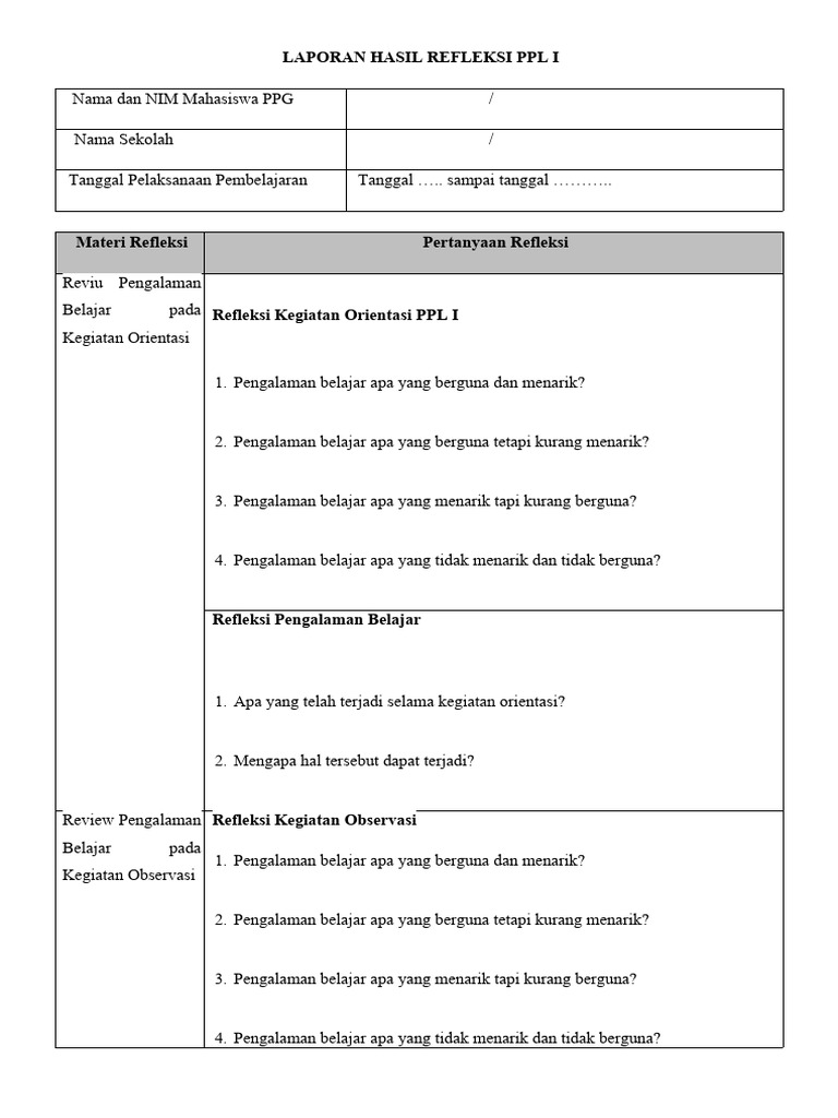 Lampiran 7. LK 6 Contoh Format Laporan Hasil Refleksi PPL I | PDF | Karier & Perkembangan | Bisnis