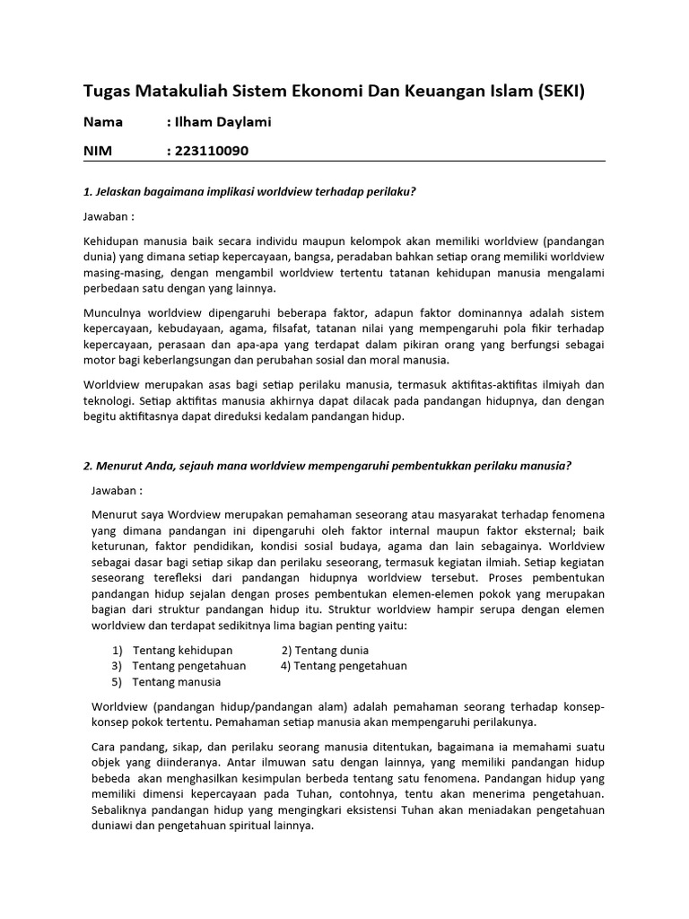 Tugas Matakuliah Sistem Ekonomi Dan Keuangan Islam 1 | PDF