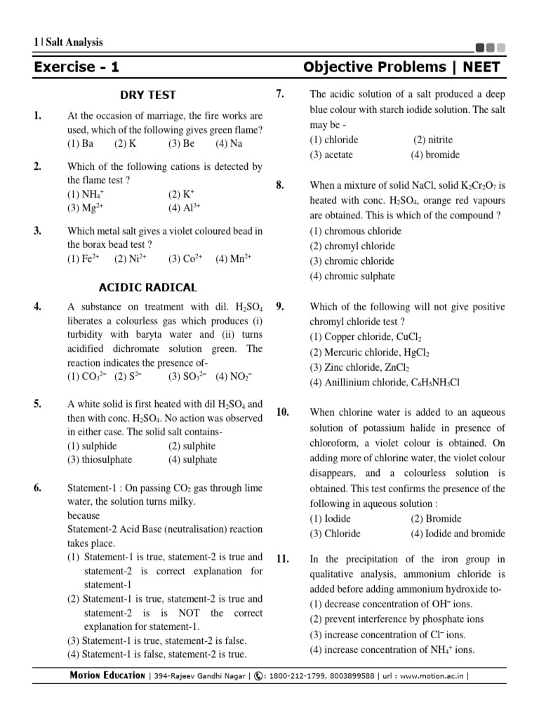Salt Analysis and Precipitation Tests | PDF | Ammonium | Salt (Chemistry)