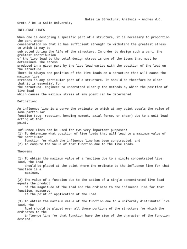 Struct Notes Influence Lines Beams PDF | PDF | Continuum Mechanics ... Struct Notes Influence Lines Beams PDF | PDF | Continuum Mechanics ...