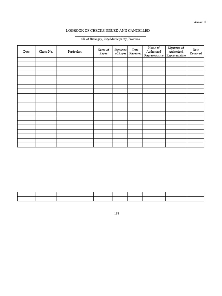Annex 11-Logbook of Checks Issued and Cancelled | PDF