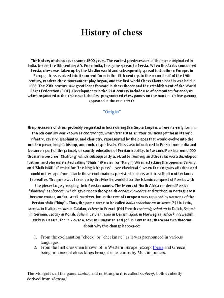 History of Chess | PDF | Chess | Traditional Games