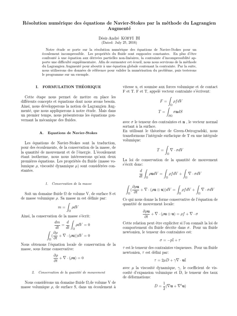 Résolution des équations de Navier-Stokes | PDF | Fluide | Équations de ...