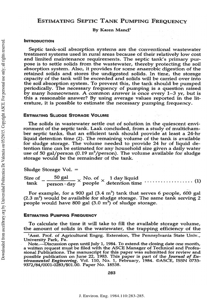 Estimating SepticTank Pumping Frequency-Karen Mancl | PDF | Septic Tank ...