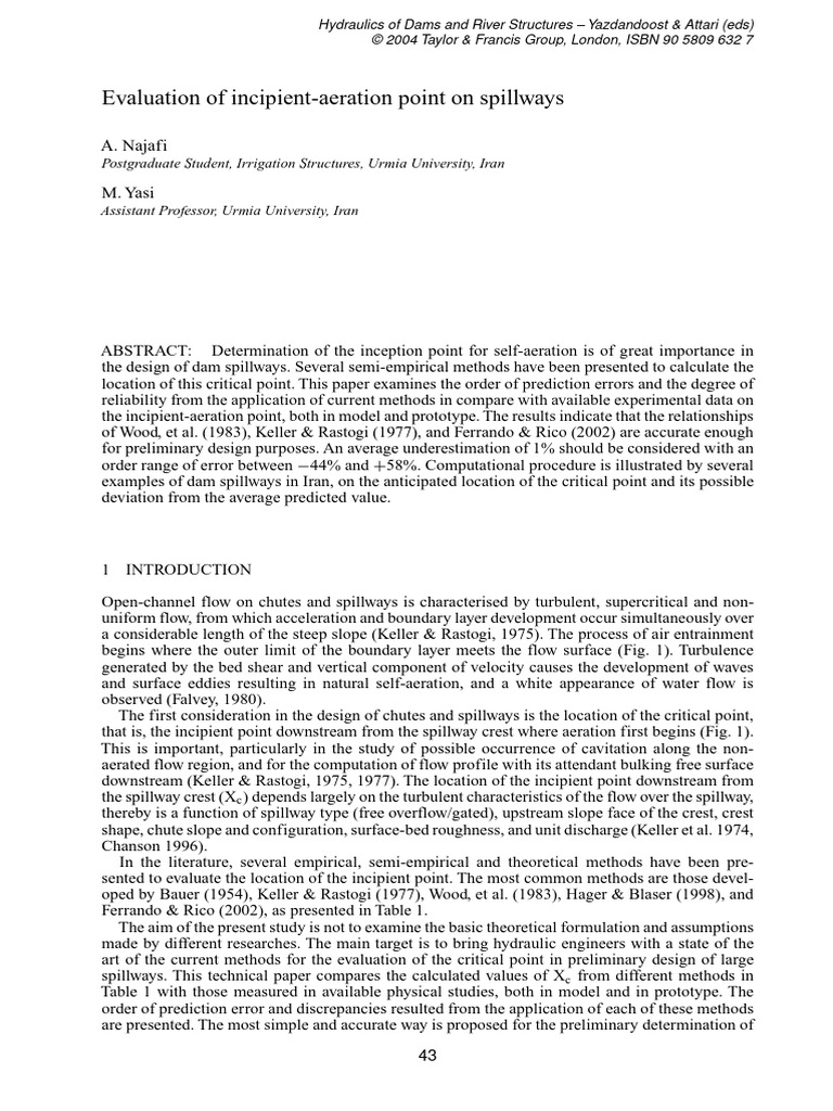 Evaluation of Incipient-Aeration Point On Spillways | PDF | Spillway ...