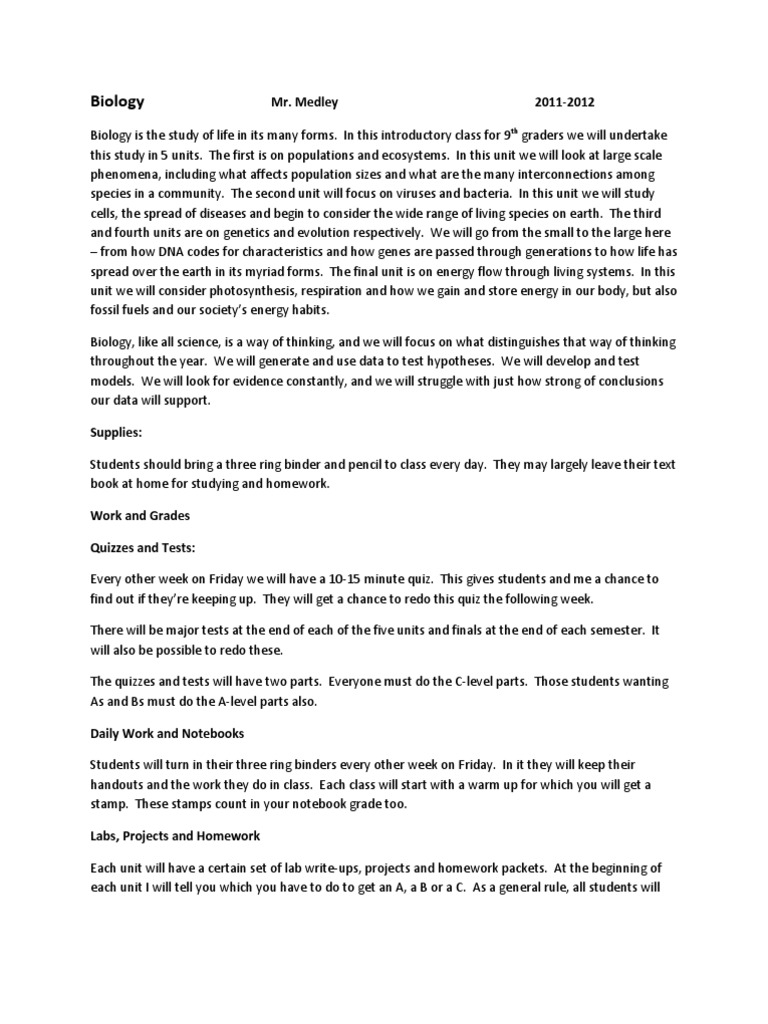 Biology Grading Schema | PDF | Homework | Biology