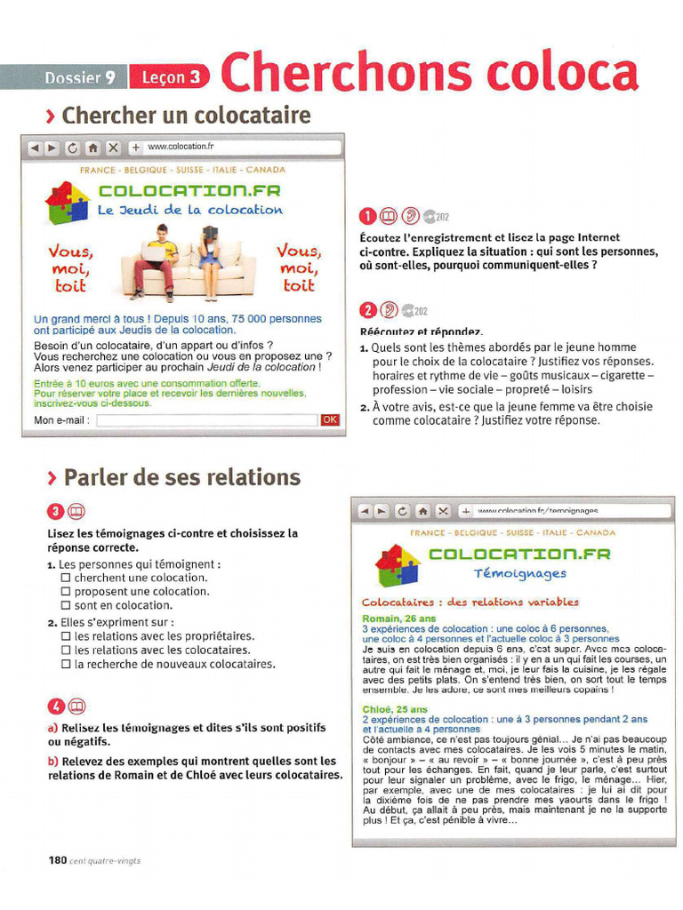 Colocataire - Textes Et Exercices | PDF