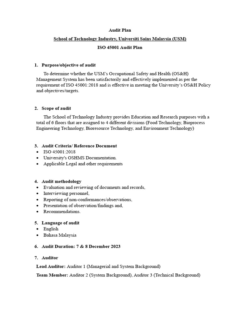 ISO 45001: Example Audit Plan | PDF | Audit | Business