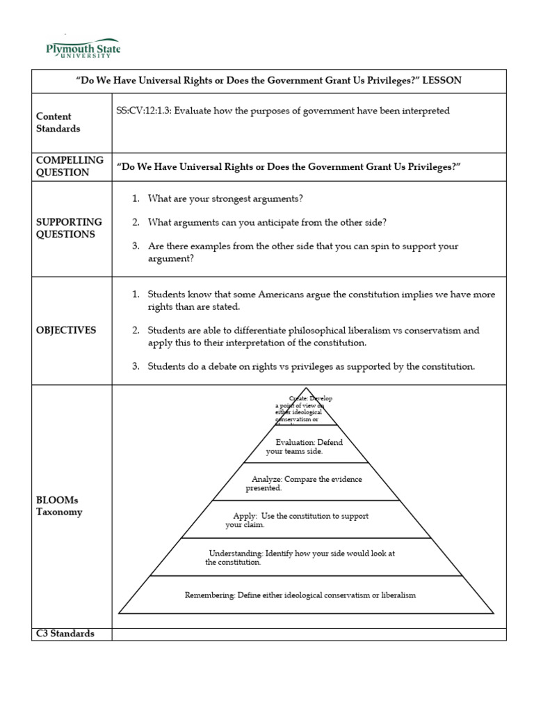 Rights Vs Privleages Lesson Plan 3 | PDF | Liberalism | Argument