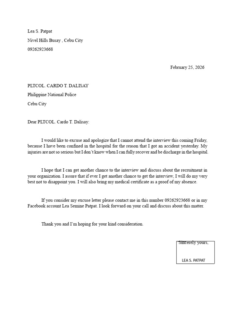 EXCUSE LETTER Patpat | PDF