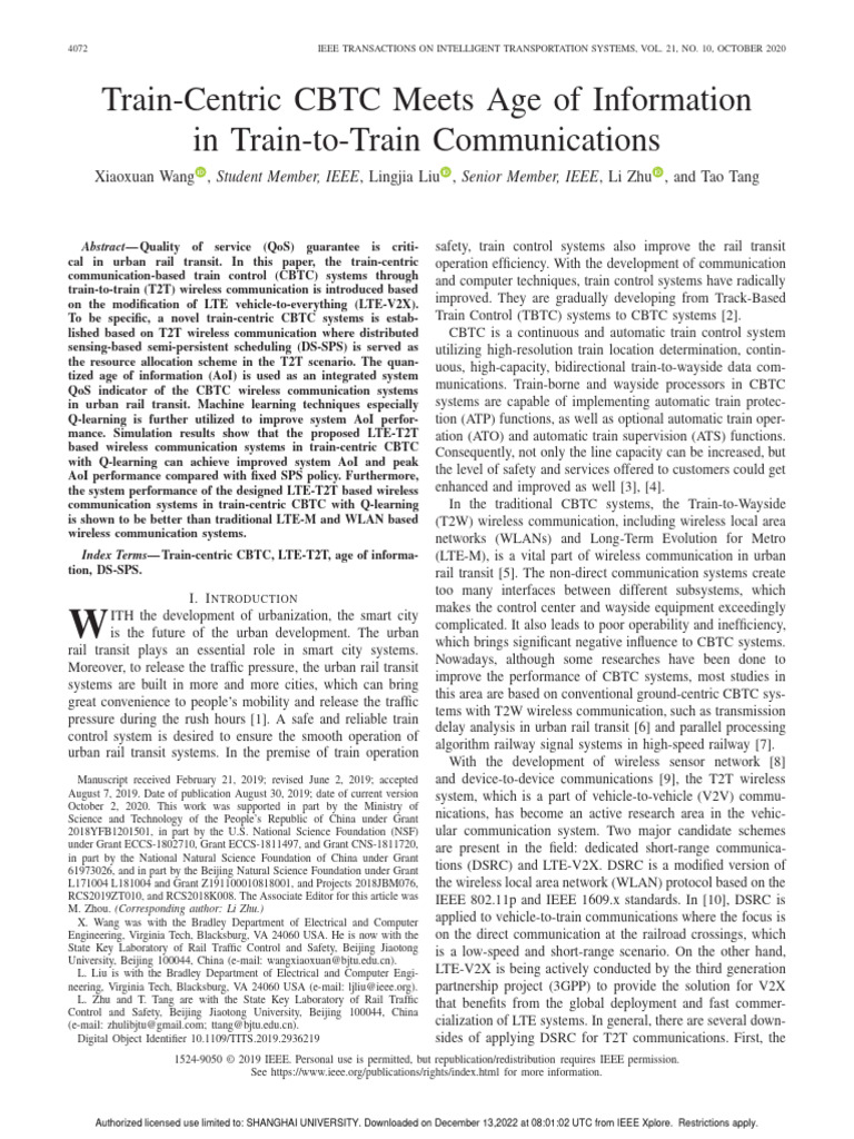 Train-Centric CBTC Meets Age of Information in Train-to-Train ...