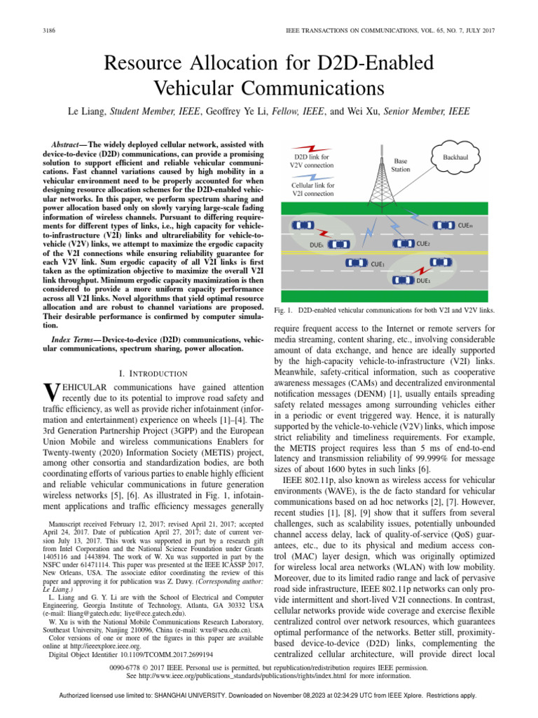 Resource Allocation For D2D-Enabled Vehicular Communications | PDF | Cellular Network ...