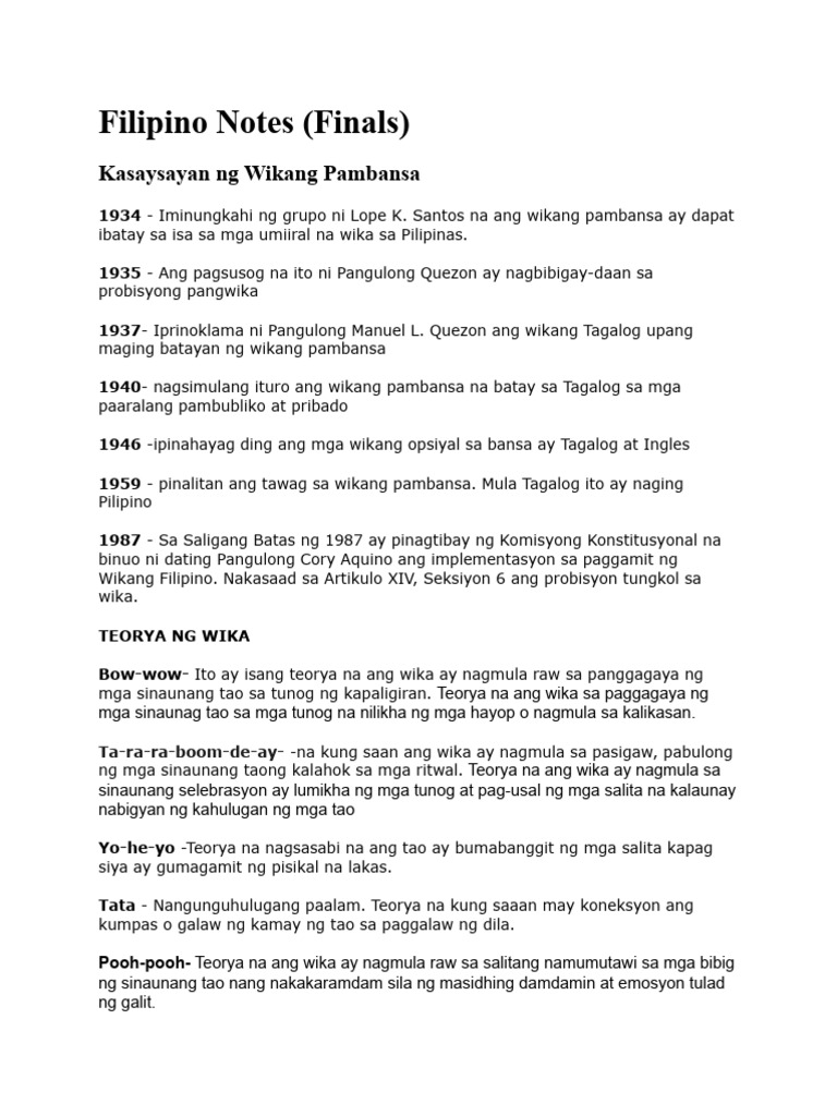 Filipino Notes 2023 | PDF