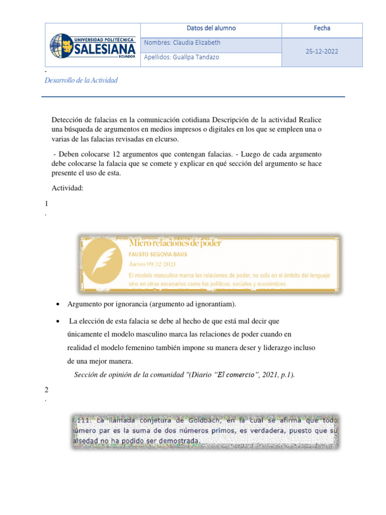 Guallpa Claudia ComSisElecRedEleclnt U3 | PDF | Falacia | Argumento