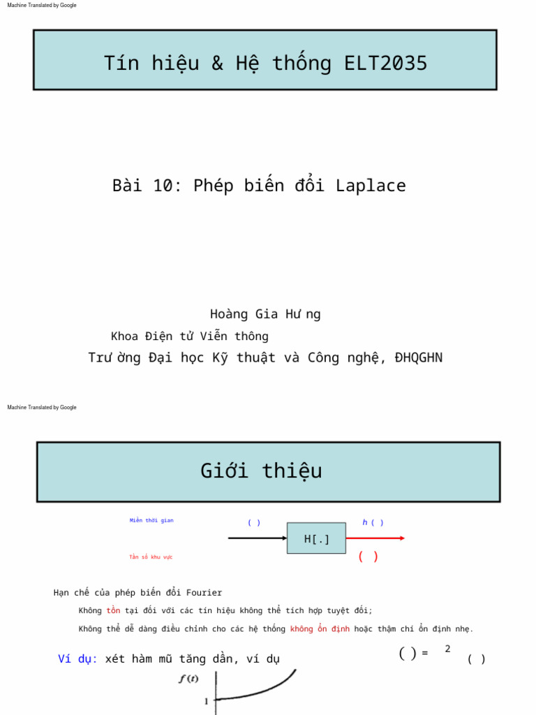 Tín hiệu & Hệ thống ELT2035: Bài 10: Phép biến đổi Laplace | PDF