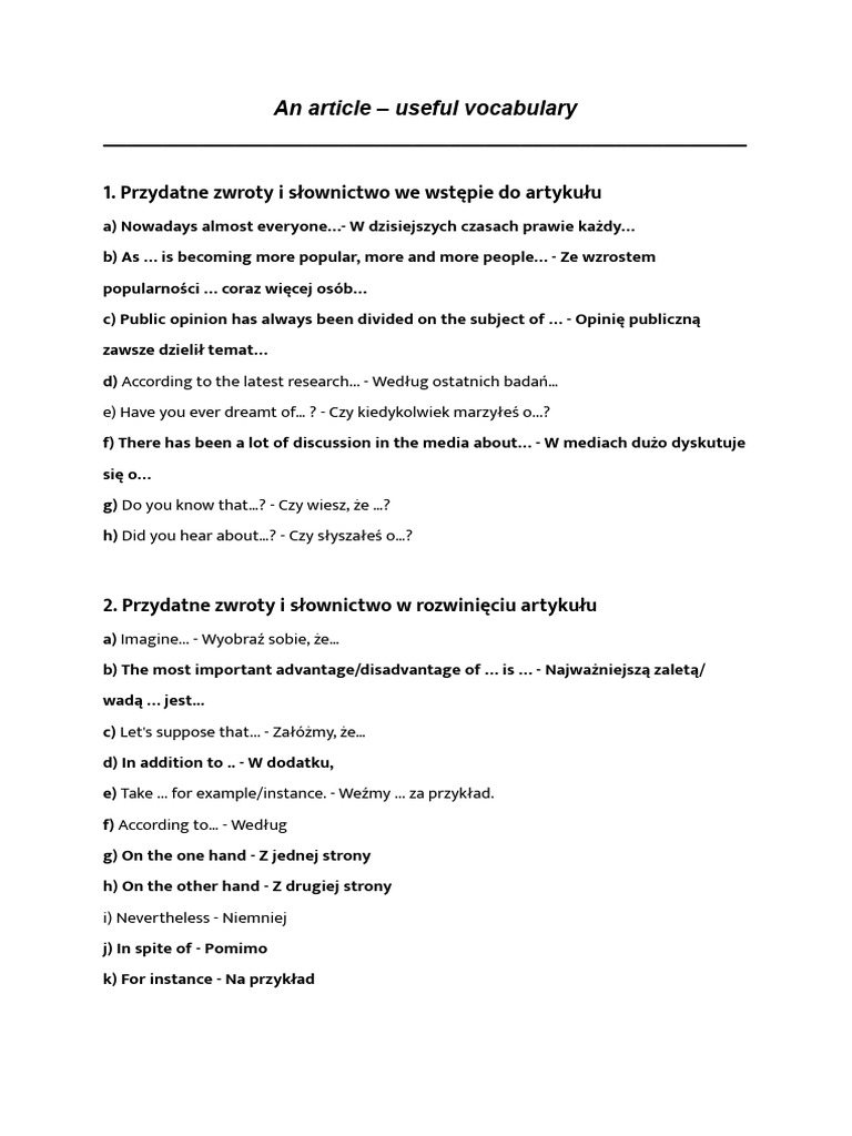 An Article - Useful Vocabulary | PDF