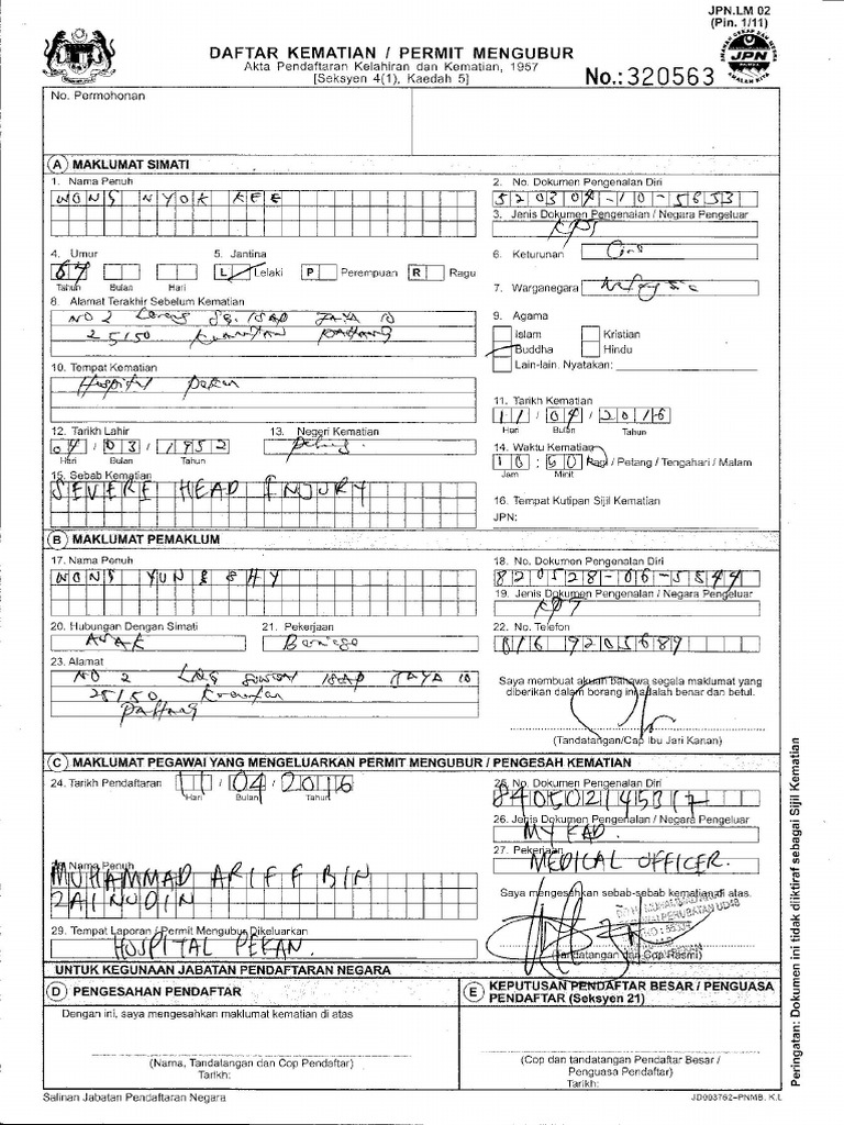 Wong Nyok Kee Permit Kubur | PDF