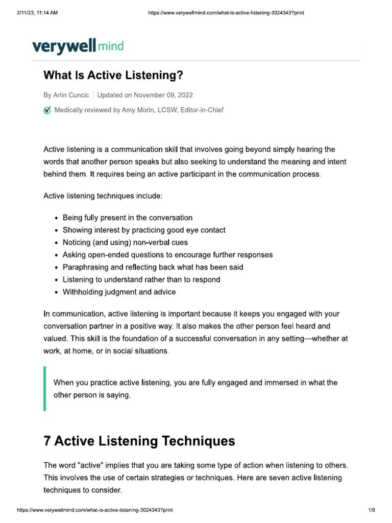 Active Listening Techniques | PDF