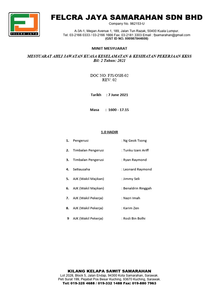 Osh Meeting 7 June 2021 | PDF