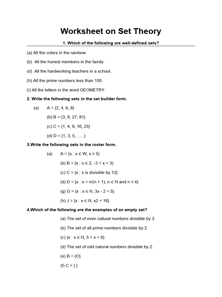 Worksheet On Set Theory & Venn Diagram | PDF | Mathematics