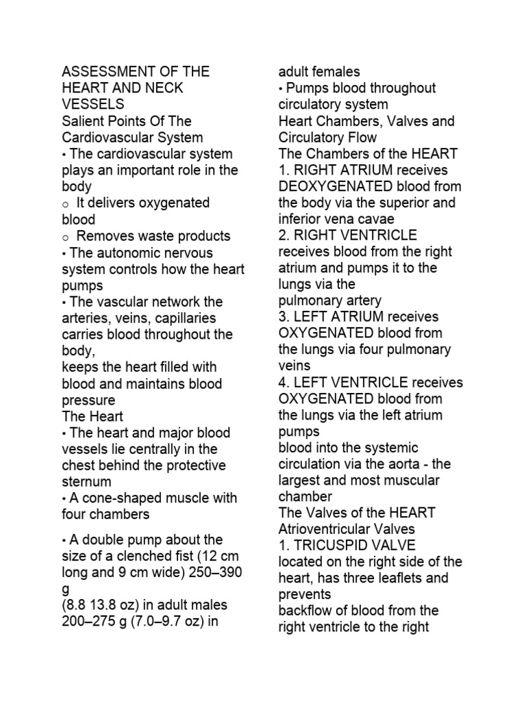Assessment of The Heart and Neck Vessels | PDF | Heart Valve | Heart