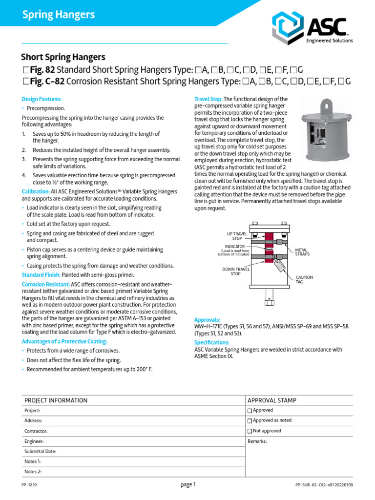 Fig. 82 Standard Short Spring Hangers Type: A, B, C, D, E, F, G Fig. C ...
