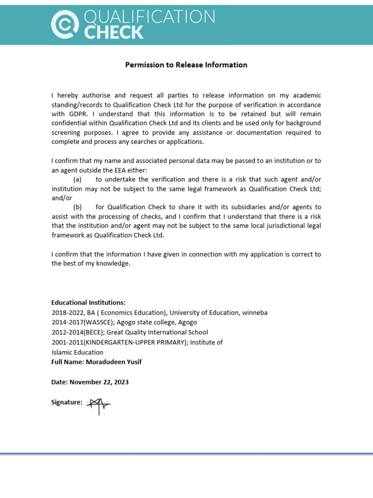 QCAS-Consent-Form 2 | PDF | Business | Finance & Money Management