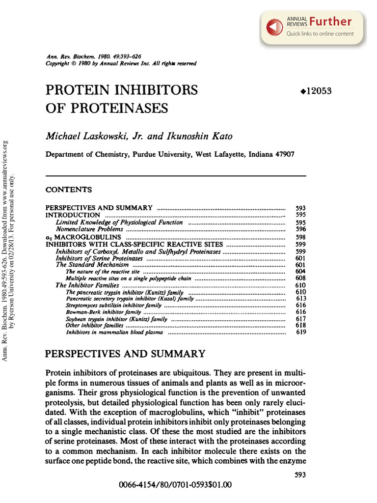 Laskowski 1980 | PDF | Protease | Enzyme Inhibitor