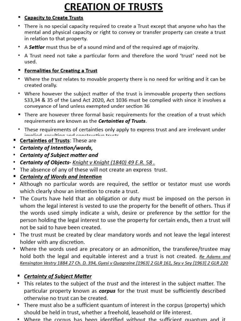 Creation of Trusts 2023 | PDF | Trust Law | Charitable Organization