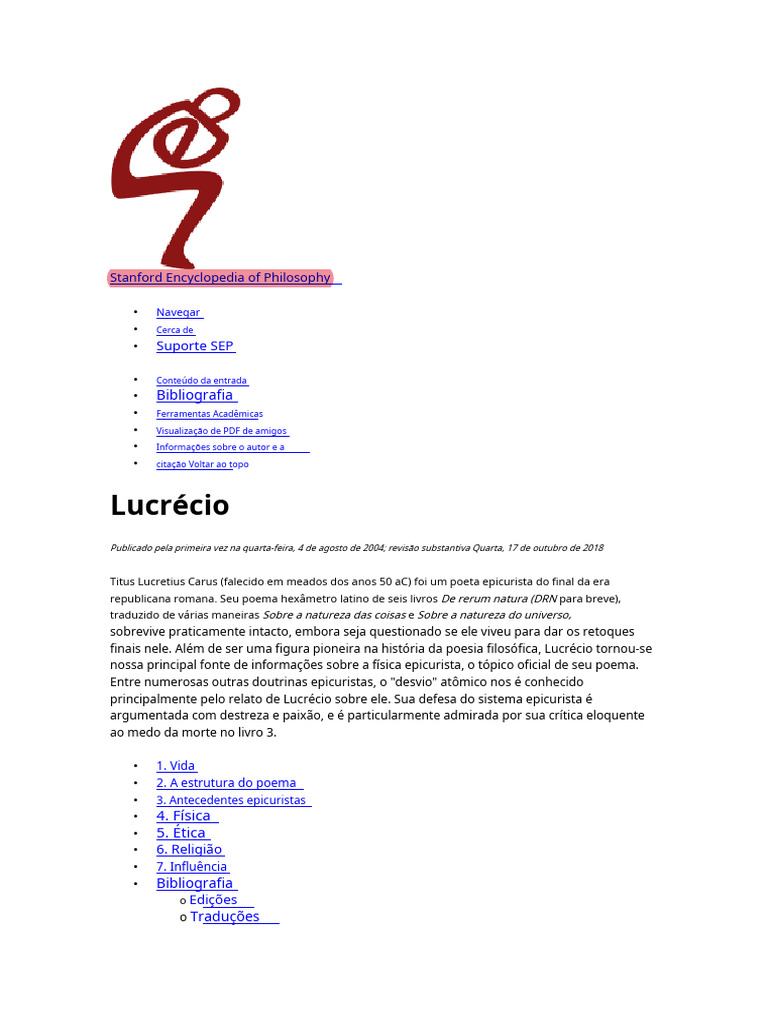 Lucrécio: Poesia e Filosofia Epicurista | PDF | Lucrécio | Mitologia grega