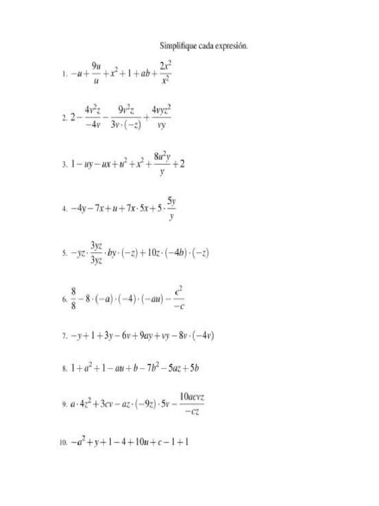 Ejercicios de Expresiones Algebraicas | PDF