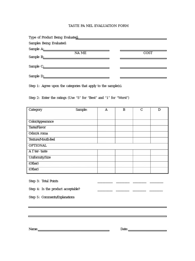 Food Taste Panel Evaluation Form 2 | PDF