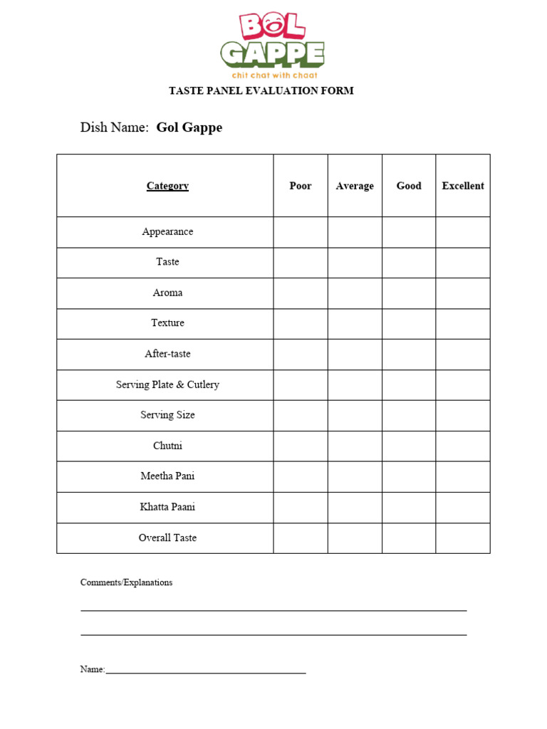Food Taste Panel Evaluation Form 2 | PDF | Convenience Food | Fast Food